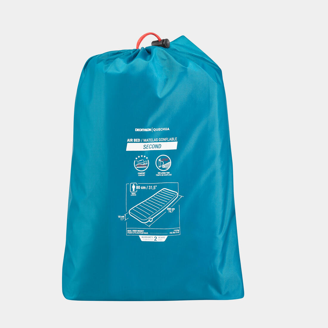 INFLATABLE CAMPING MATTRESS AIR SECONDS 80 CM 1 PERSON